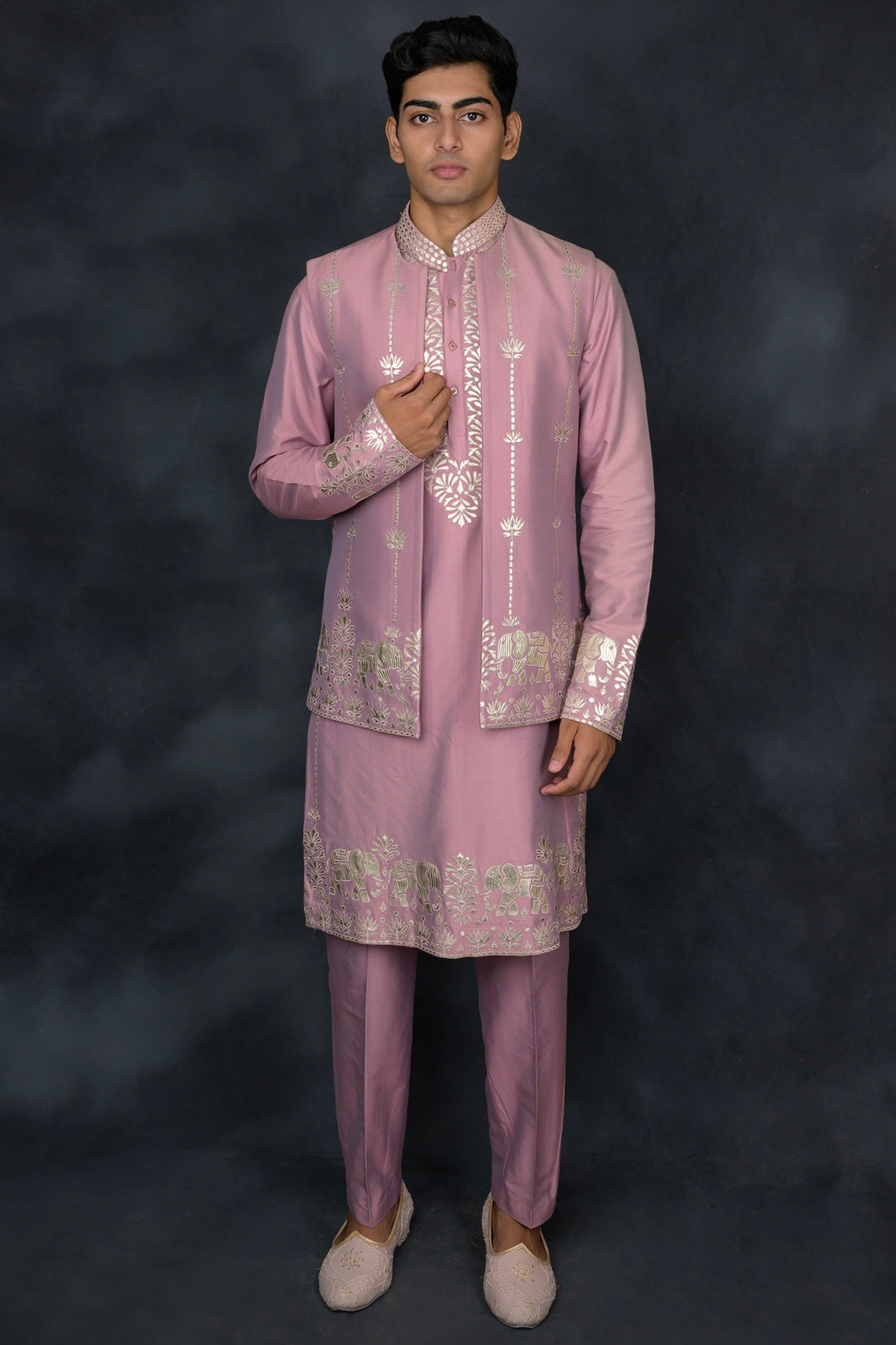 Exquisite Short Open Jacket & Kurta Set – Royal Blues